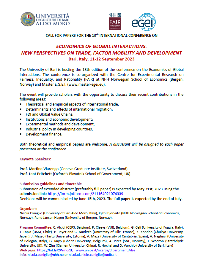 13th edition of Economics of Global Interactions | Political economy | UiB