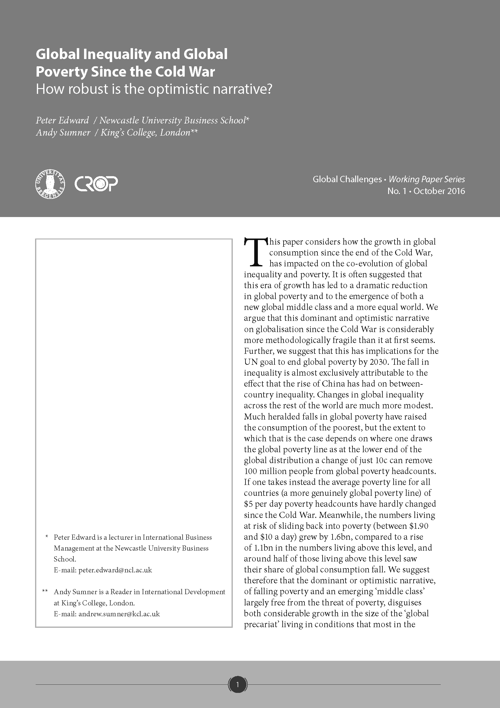 Global Challenges Working Paper Series published by UiB Global and CROP ...