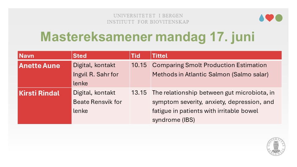 Masterpresentasjoner mandag 17. juni | Institutt for biovitenskap (BIO ...