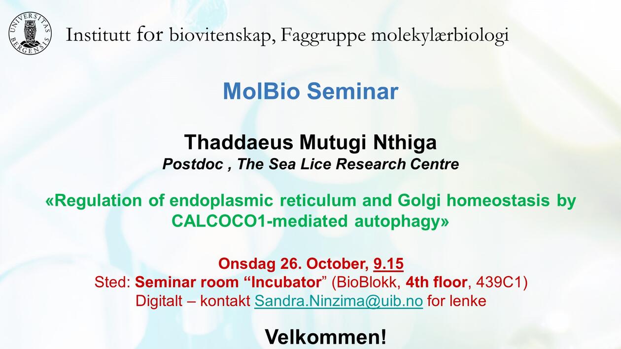 Thaddaeus Mutugi Nthiga: “Regulation of endoplasmic reticulum and Golgi homeostasis by CALCOCO1 ...