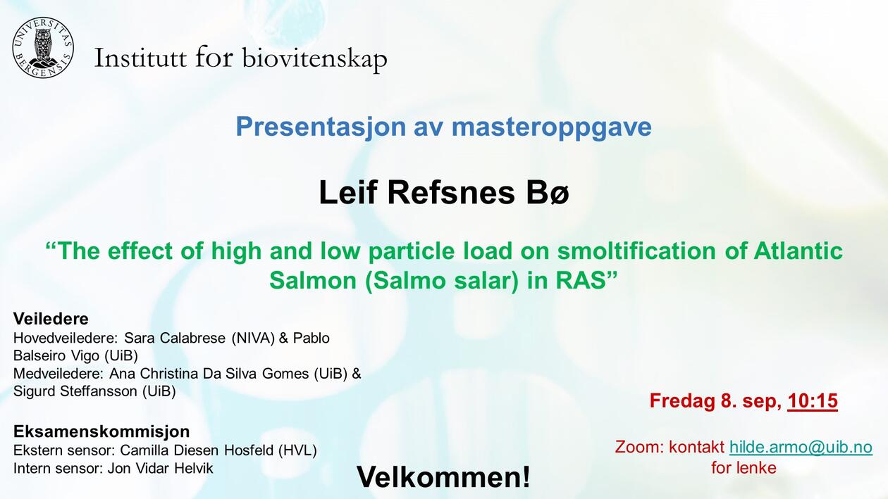 Masterpresentasjon, Leif Refsnes Bø | Institutt for biovitenskap (BIO ...